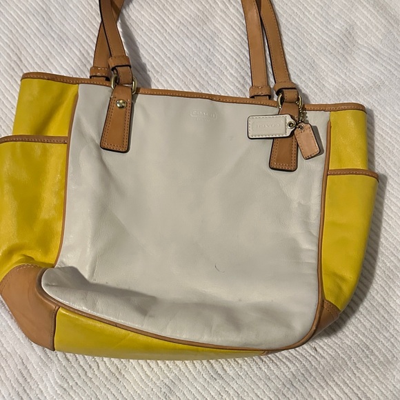 Coach | Bags | Coach Yellow And Tan Leather Tote | Poshmark